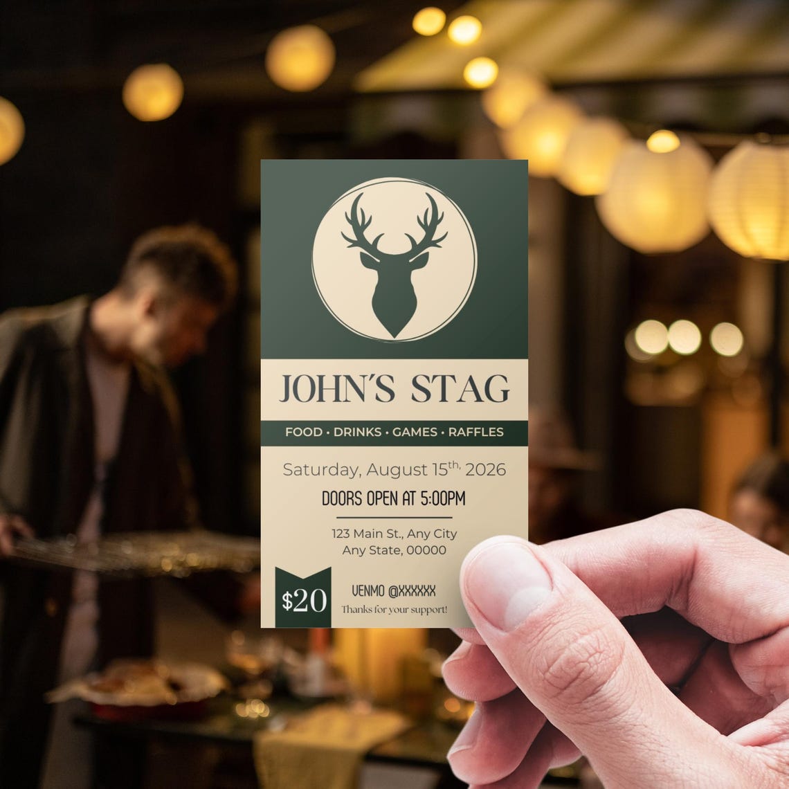 Minimalist Stag Party Ticket Template: Editable Canva Design (digital ...