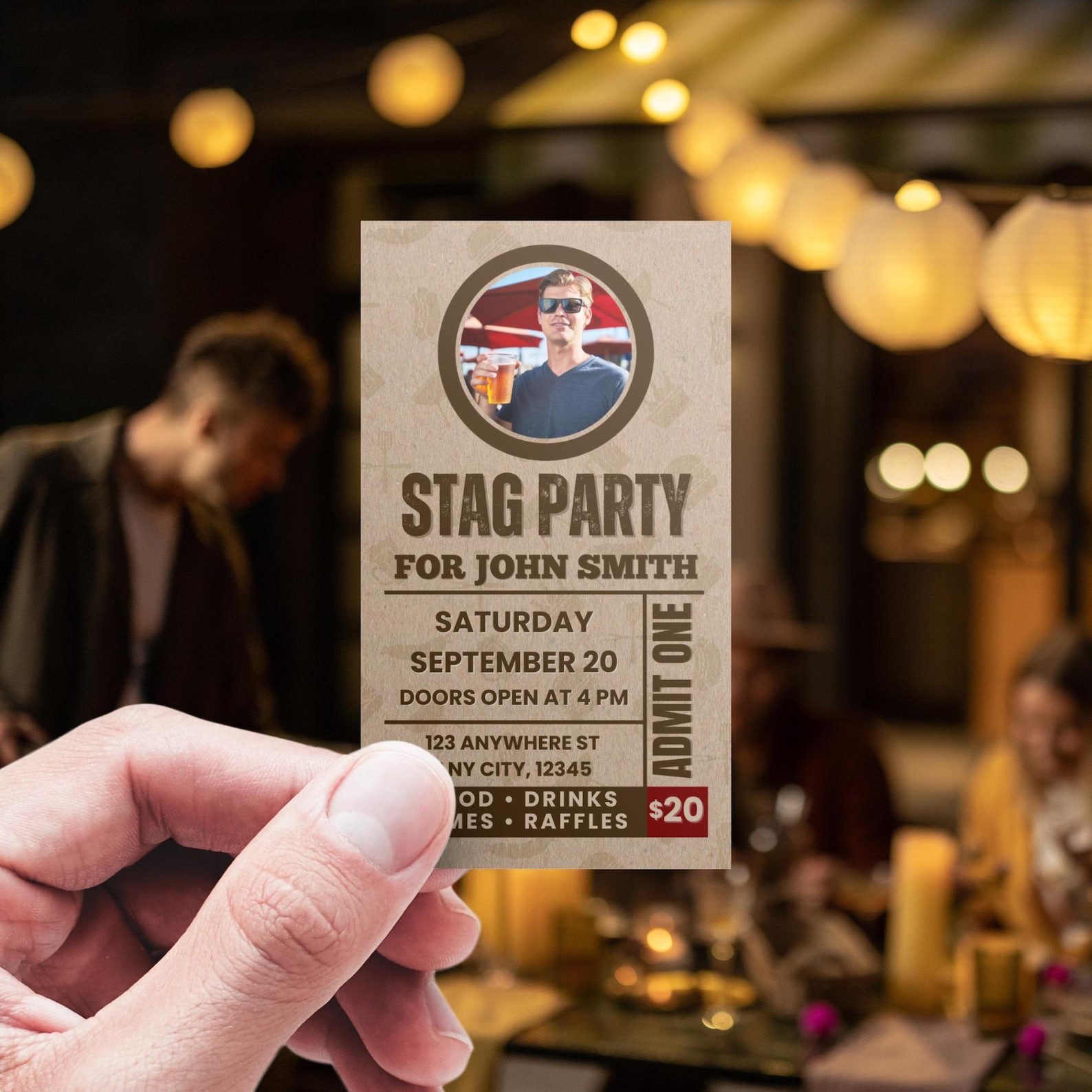 Stag Ticket Invitation Template: Rustic Kraft Canva Download - Etsy