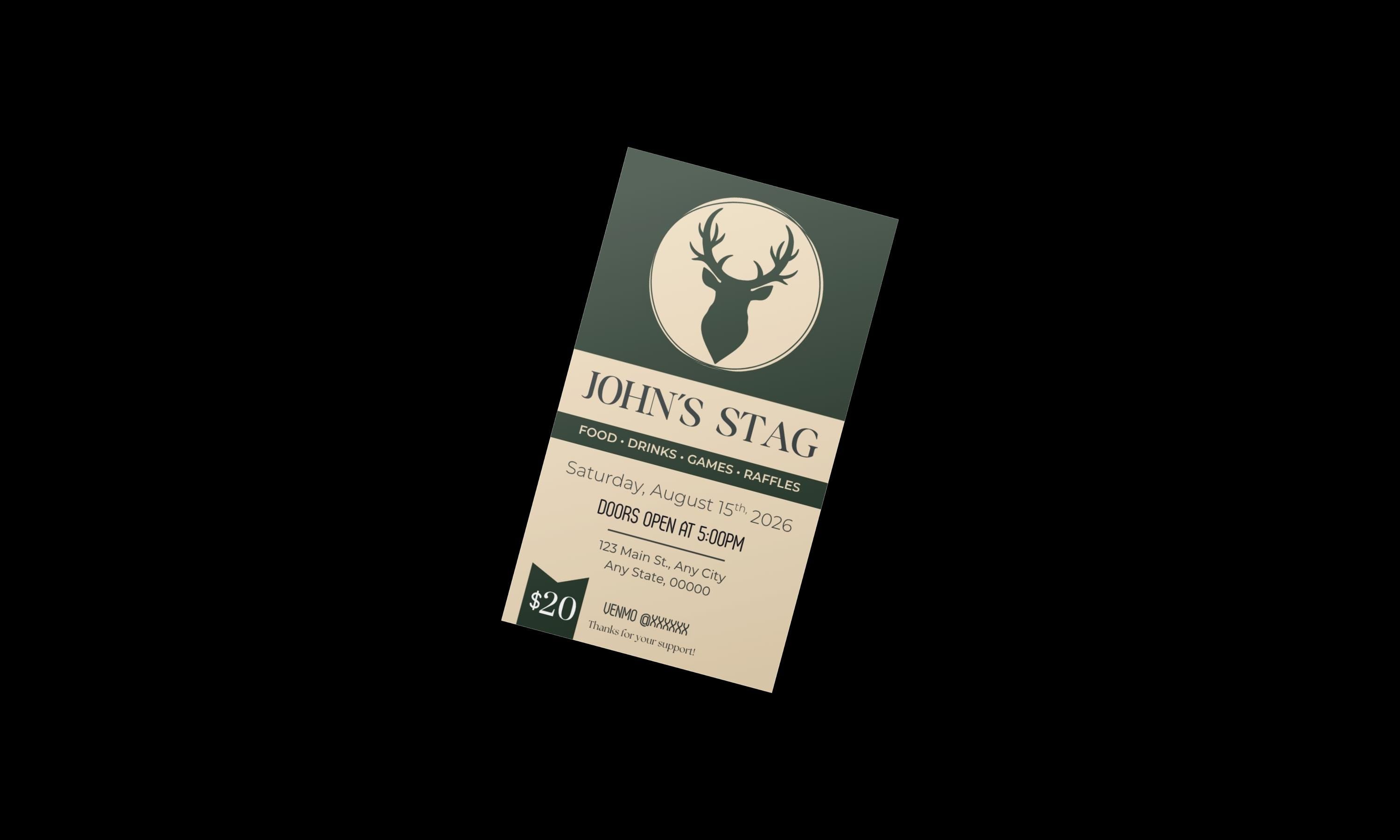 Minimalist Stag Party Ticket Template: Editable Canva Design (digital ...