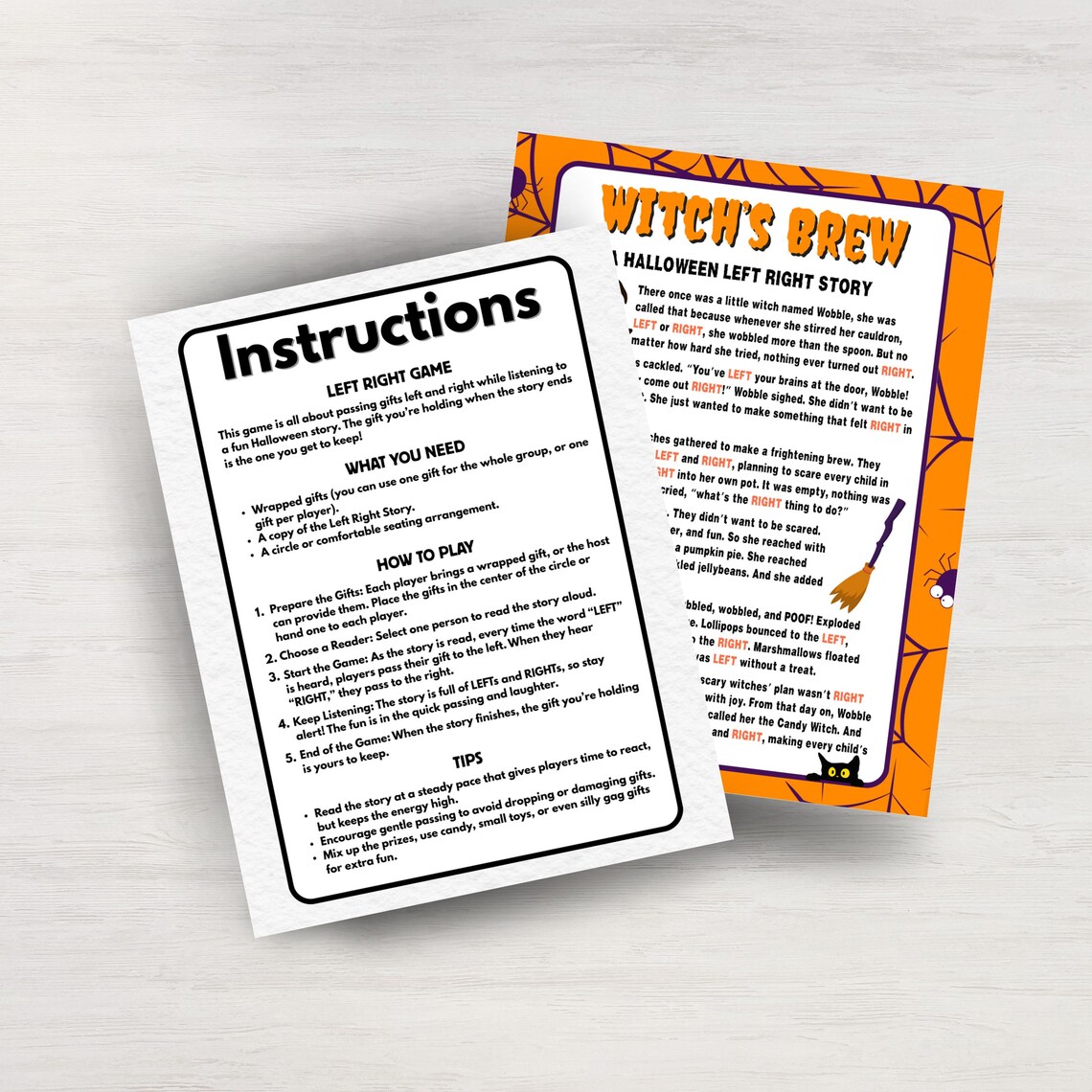 Witch Halloween Left Right Story Game: Pass the Gift (PDF Printable ...