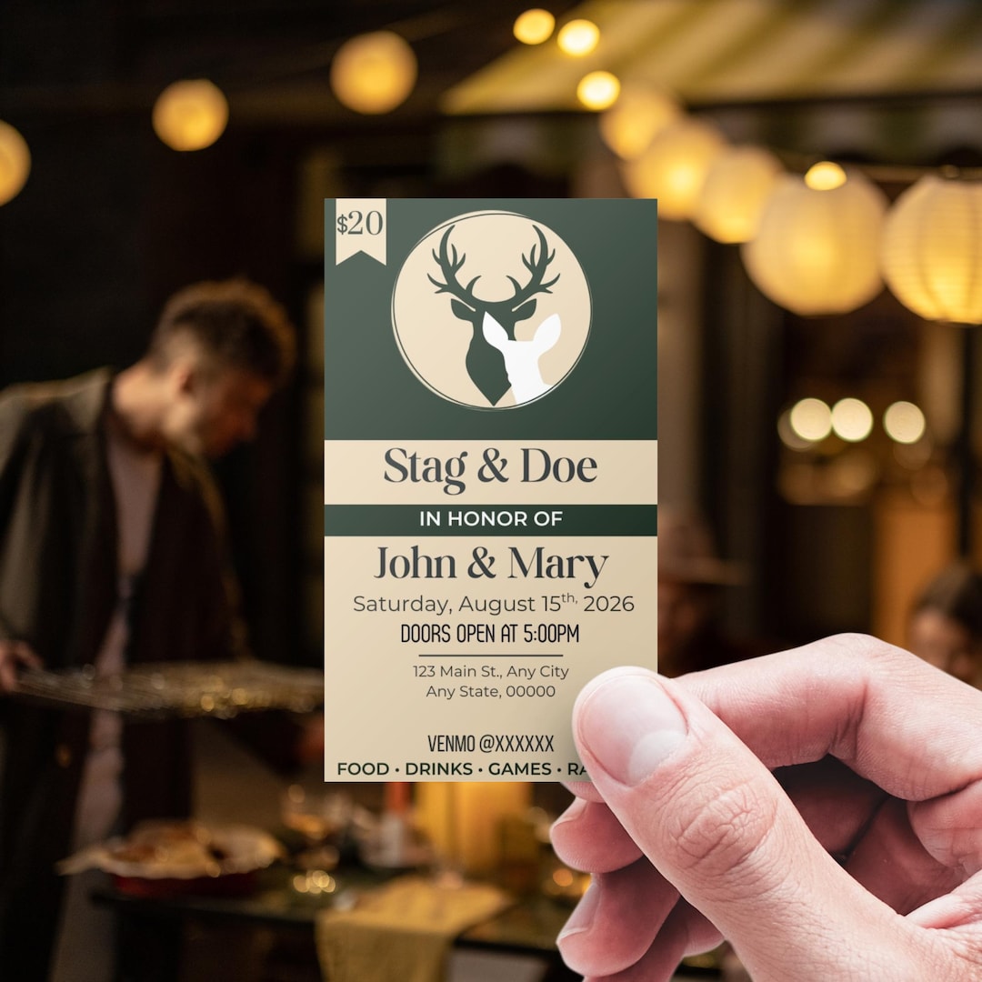 Stag and Doe Ticket Template, Editable Canva Design, Instant Download ...