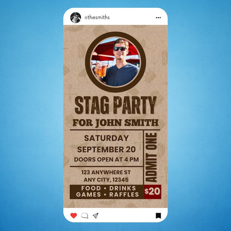 Stag Ticket Invitation Template: Rustic Kraft Canva Download - Etsy
