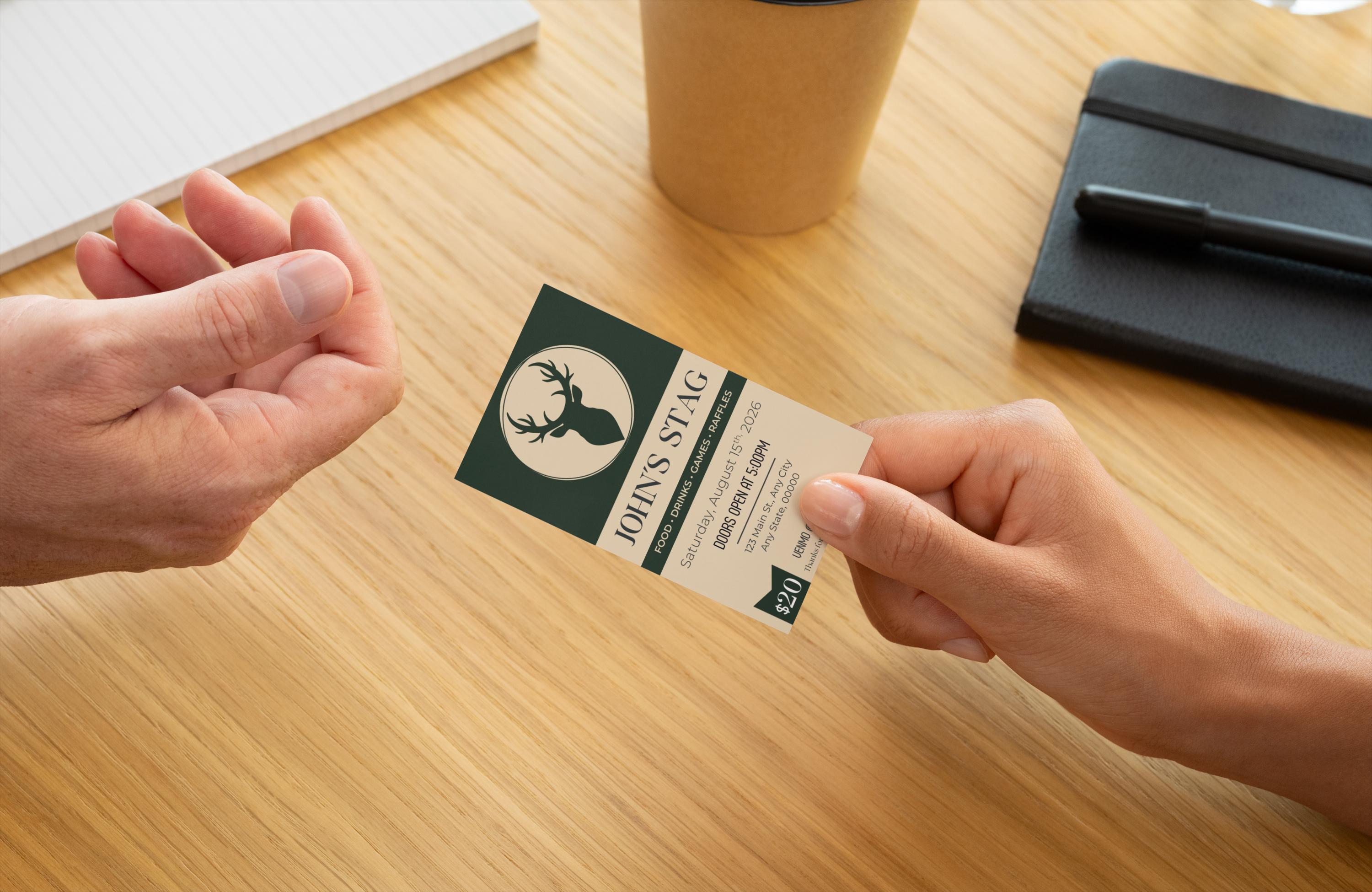 Minimalist Stag Party Ticket Template: Editable Canva Design (digital ...