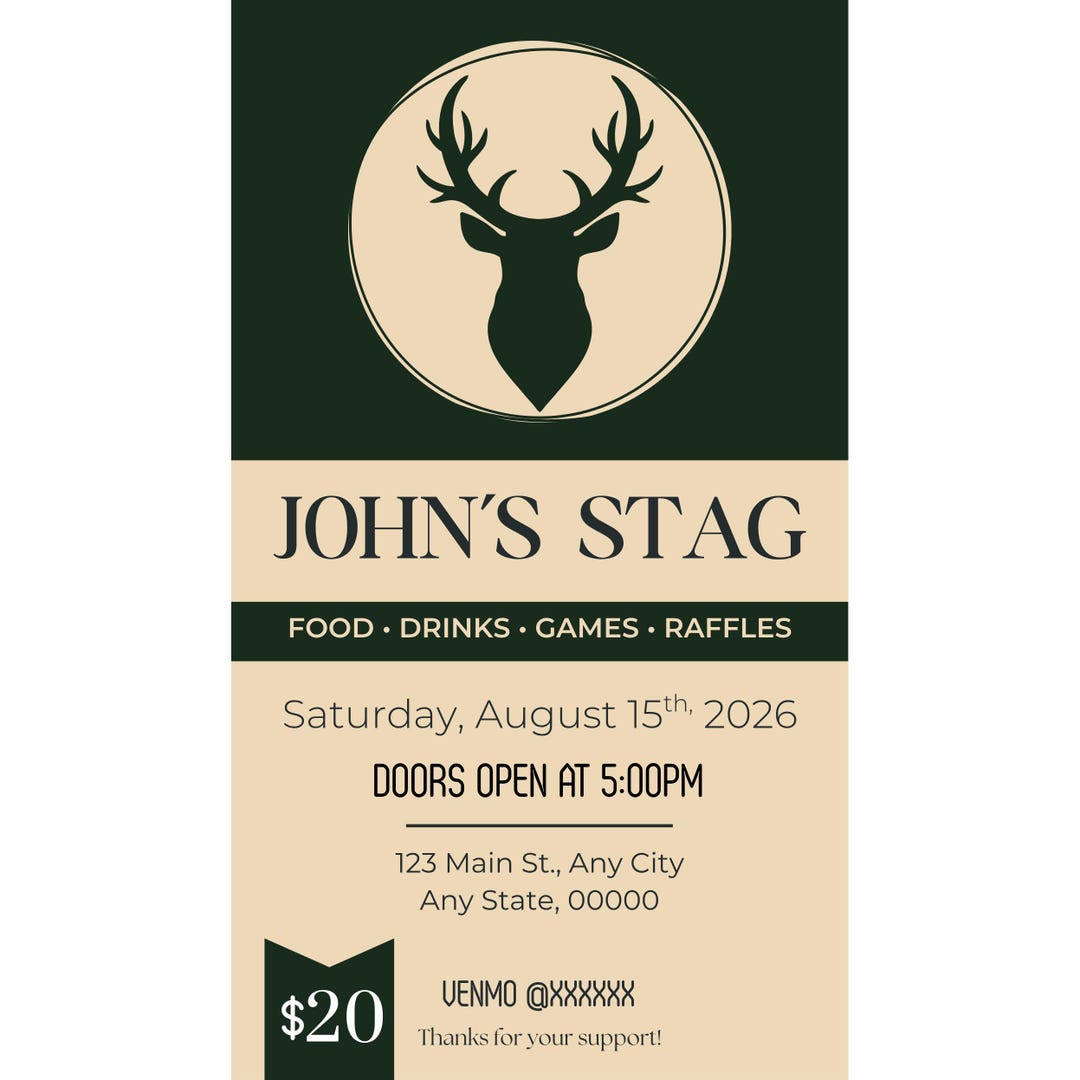 Stag Party Ticket Template – Clean Modern Design – Minimal Design ...