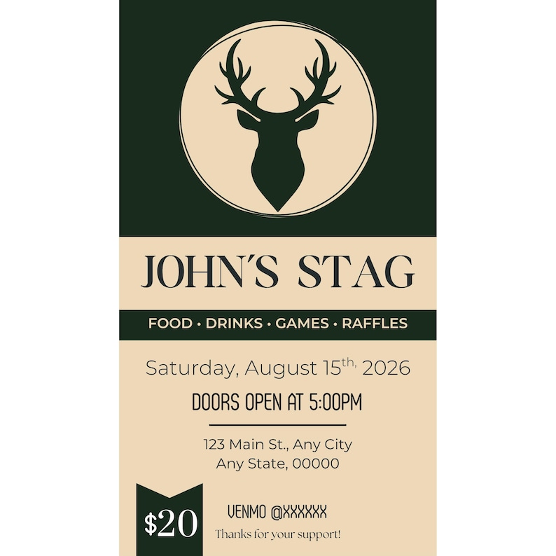 Minimalist Stag Party Ticket Template: Editable Canva Design (digital ...
