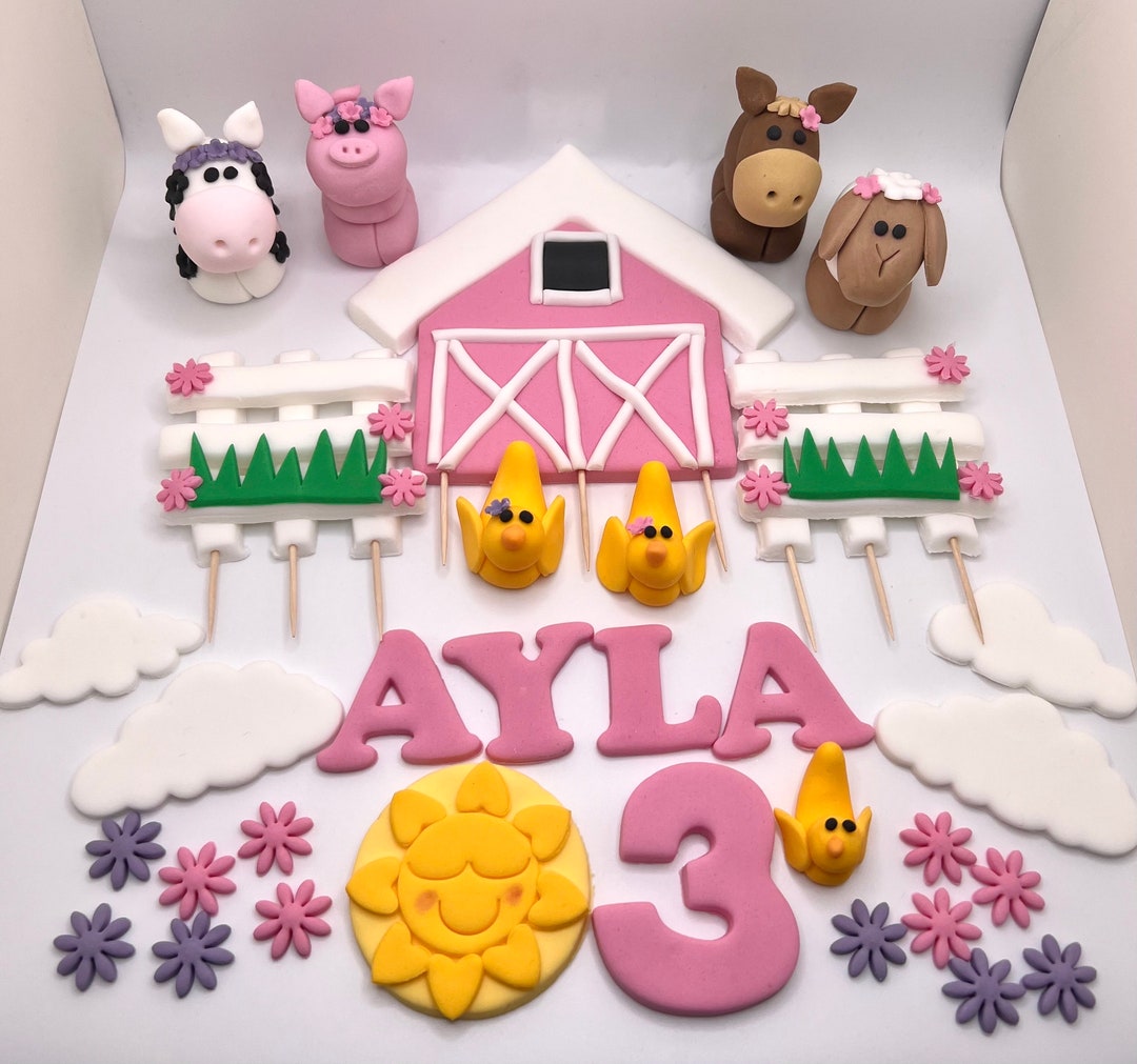 Girly Farm Cake Topper Handmade Edible Cake Topper - Etsy