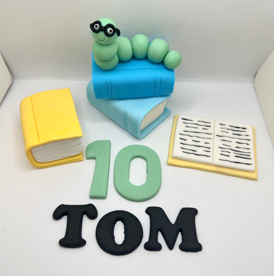 Bookworm Cake Topper, Reading Cake Topper, School Cake Topper, School ...