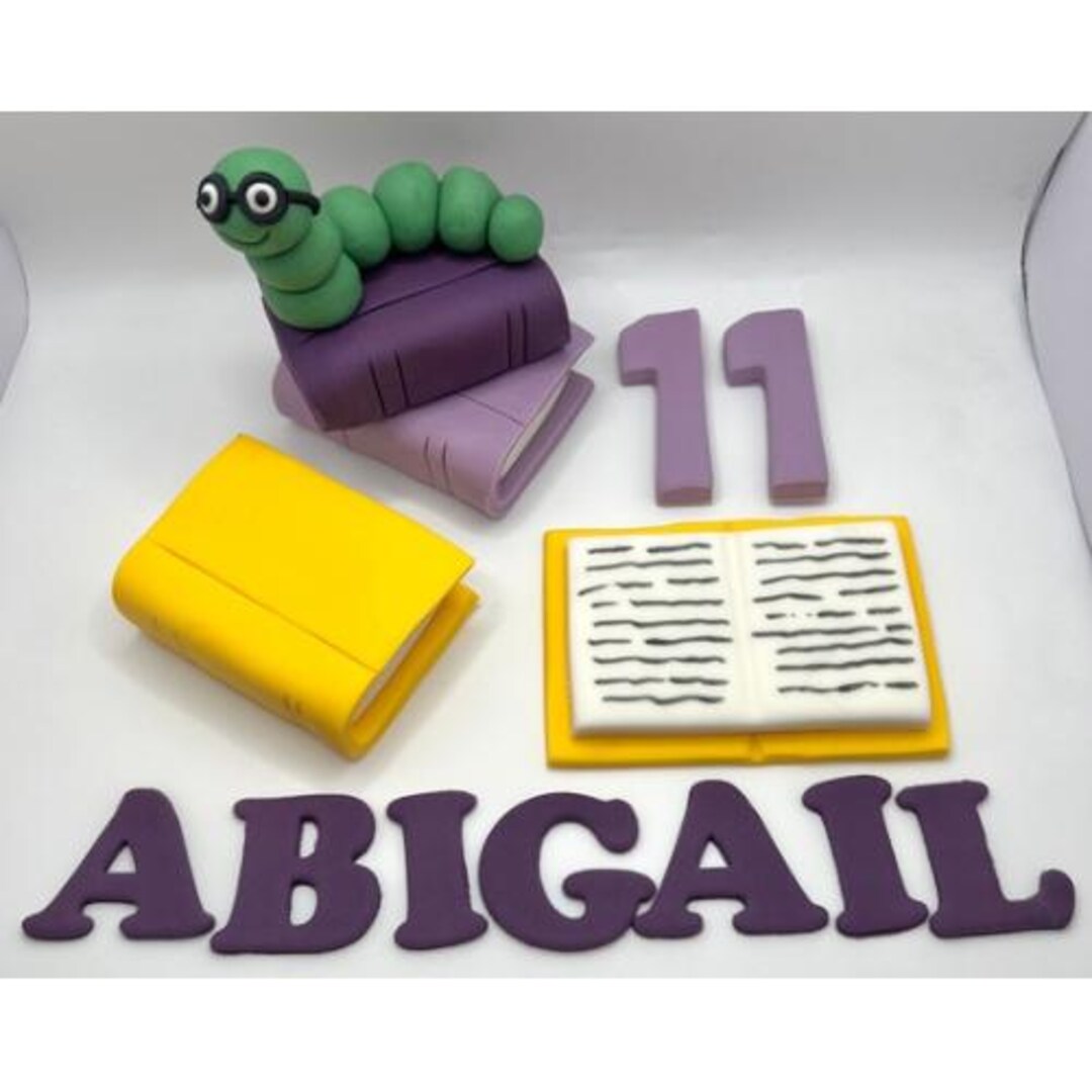 Bookworm Cake Topper, Reading Cake Topper, School Cake Topper, School ...