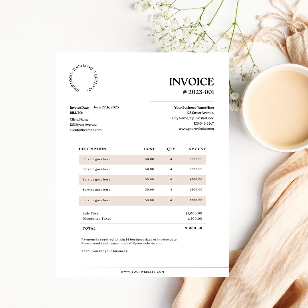 Invoice Template, Customizable Invoice, Digital Download, Fully ...