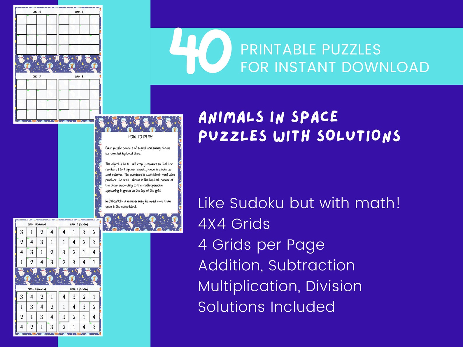 Printable Calcudoku Puzzles Math Practice for Grades 2-4 - Etsy
