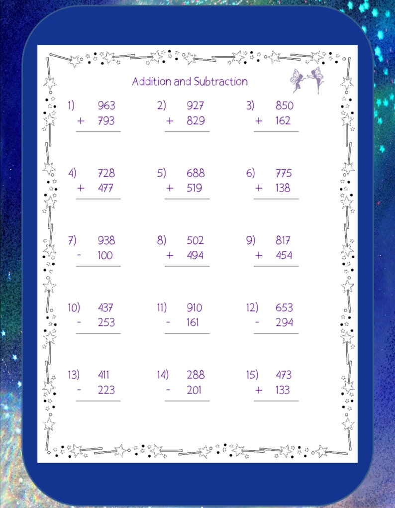 Printable Addition and Subtraction Worksheets for Grades 3-5 - Etsy