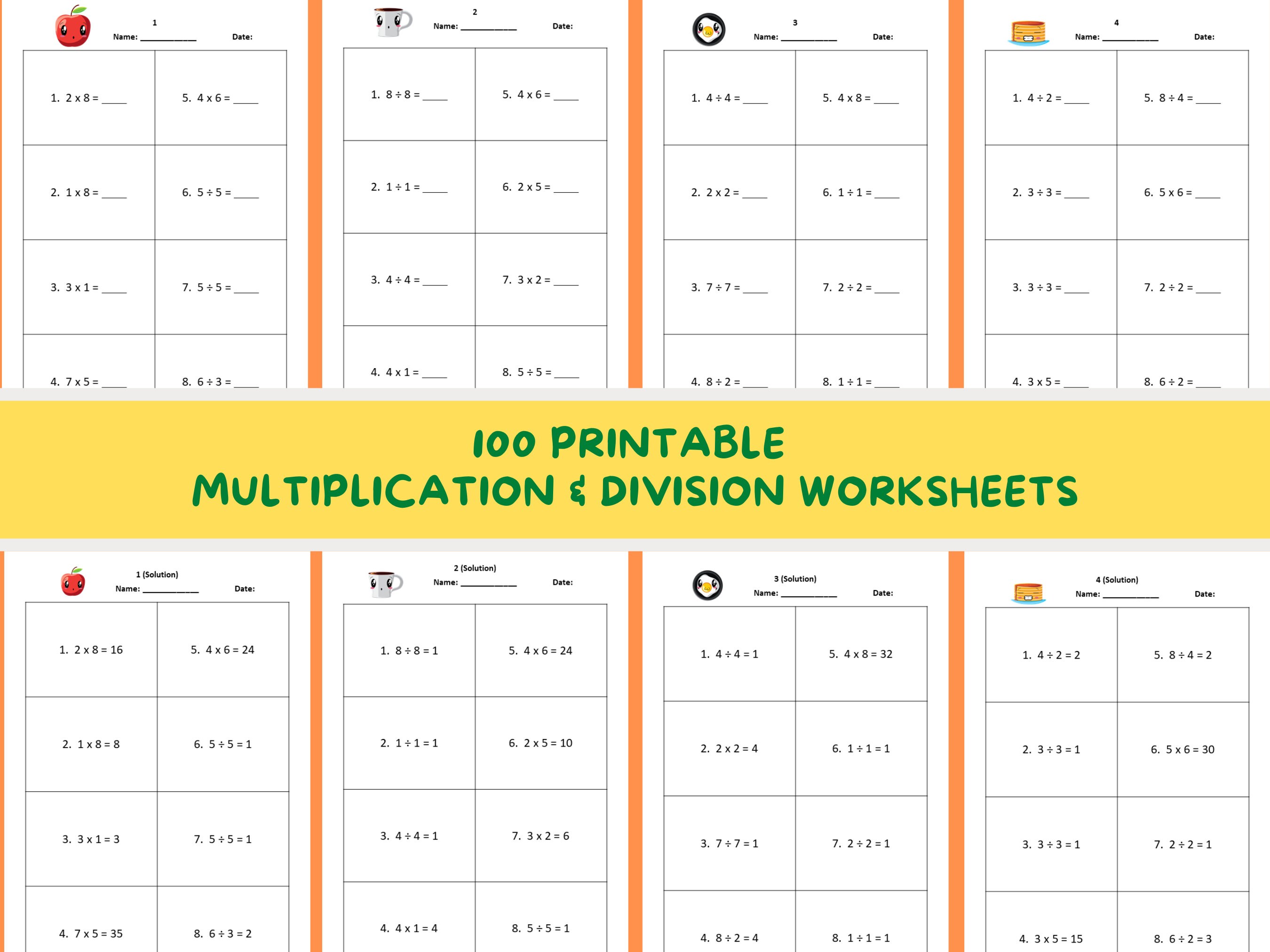 Printable Multiplication & Division Worksheets Math Practice for Grades ...