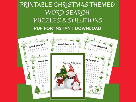 Printable Christmas Word Search Puzzles & Solutions | Etsy