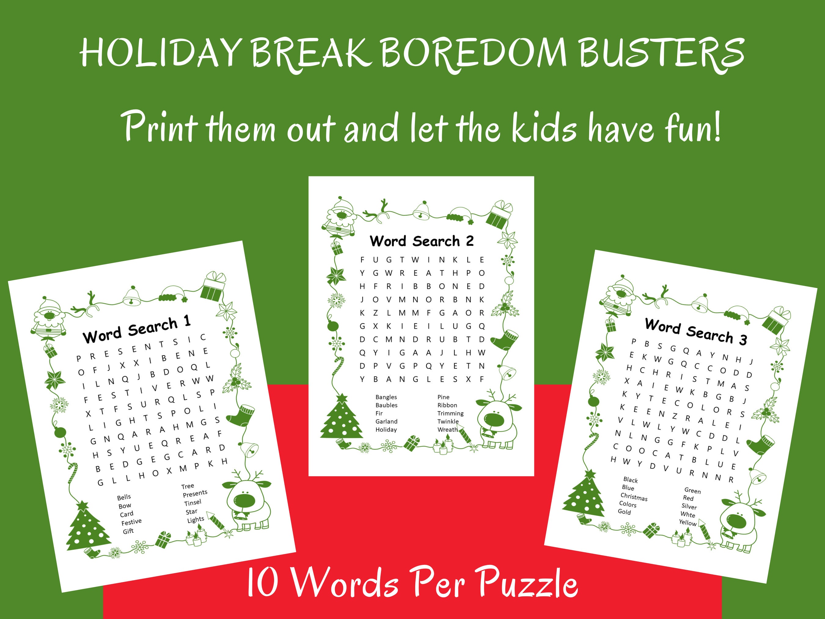 Printable Christmas Word Search Puzzles & Solutions - Etsy