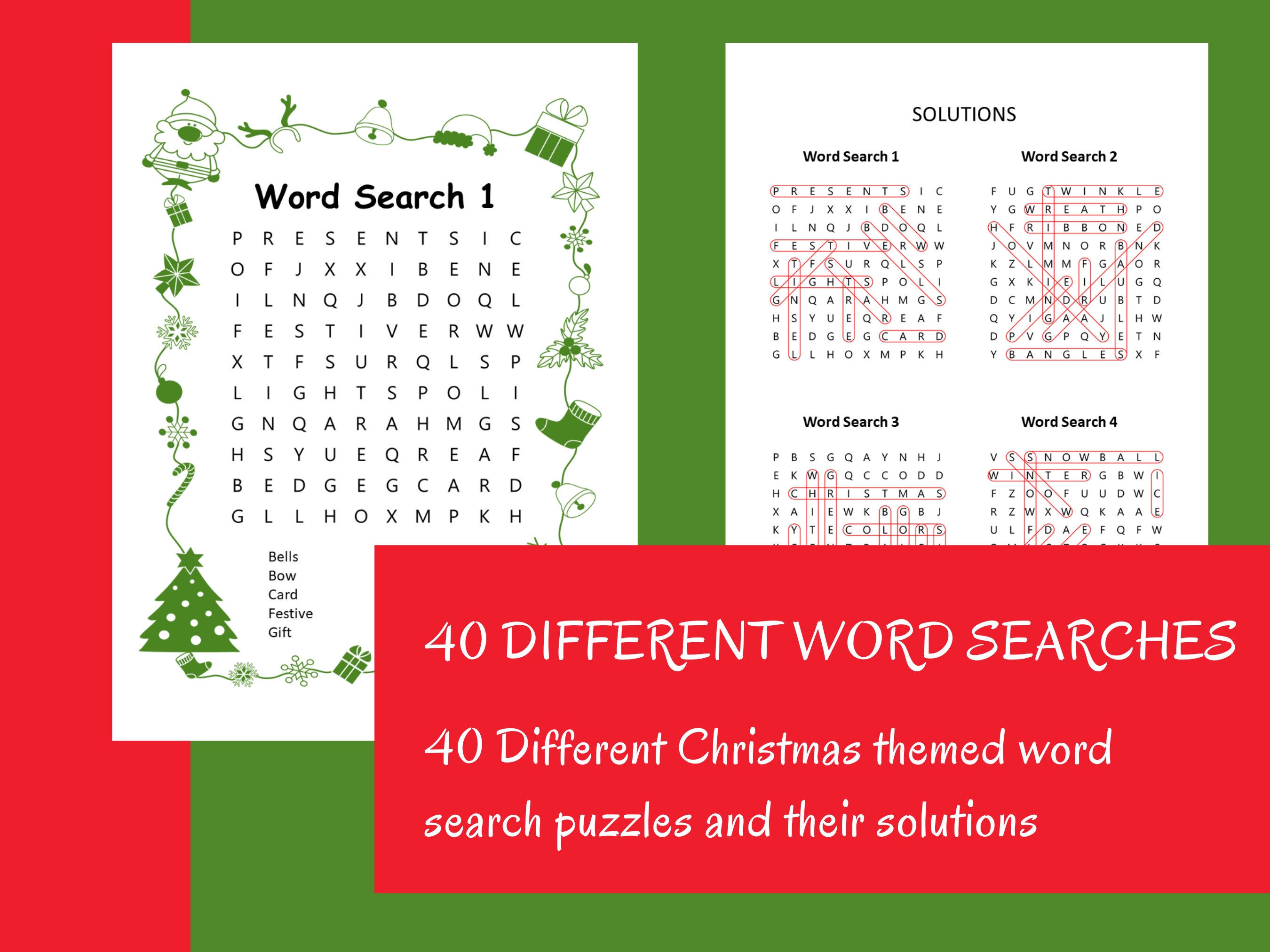 Printable Christmas Word Search Puzzles & Solutions - Etsy