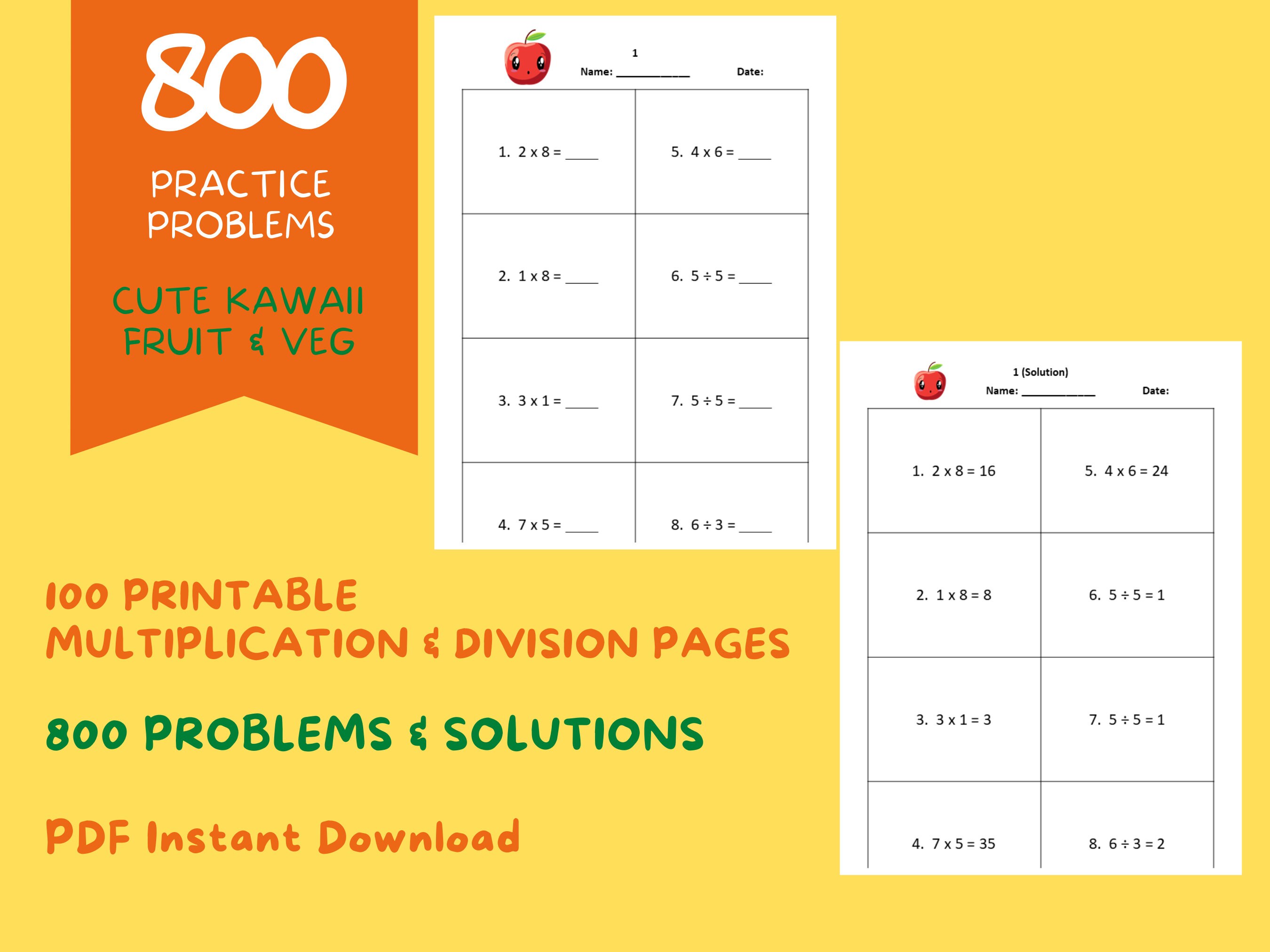 Printable Multiplication & Division Worksheets Math Practice for Grades ...