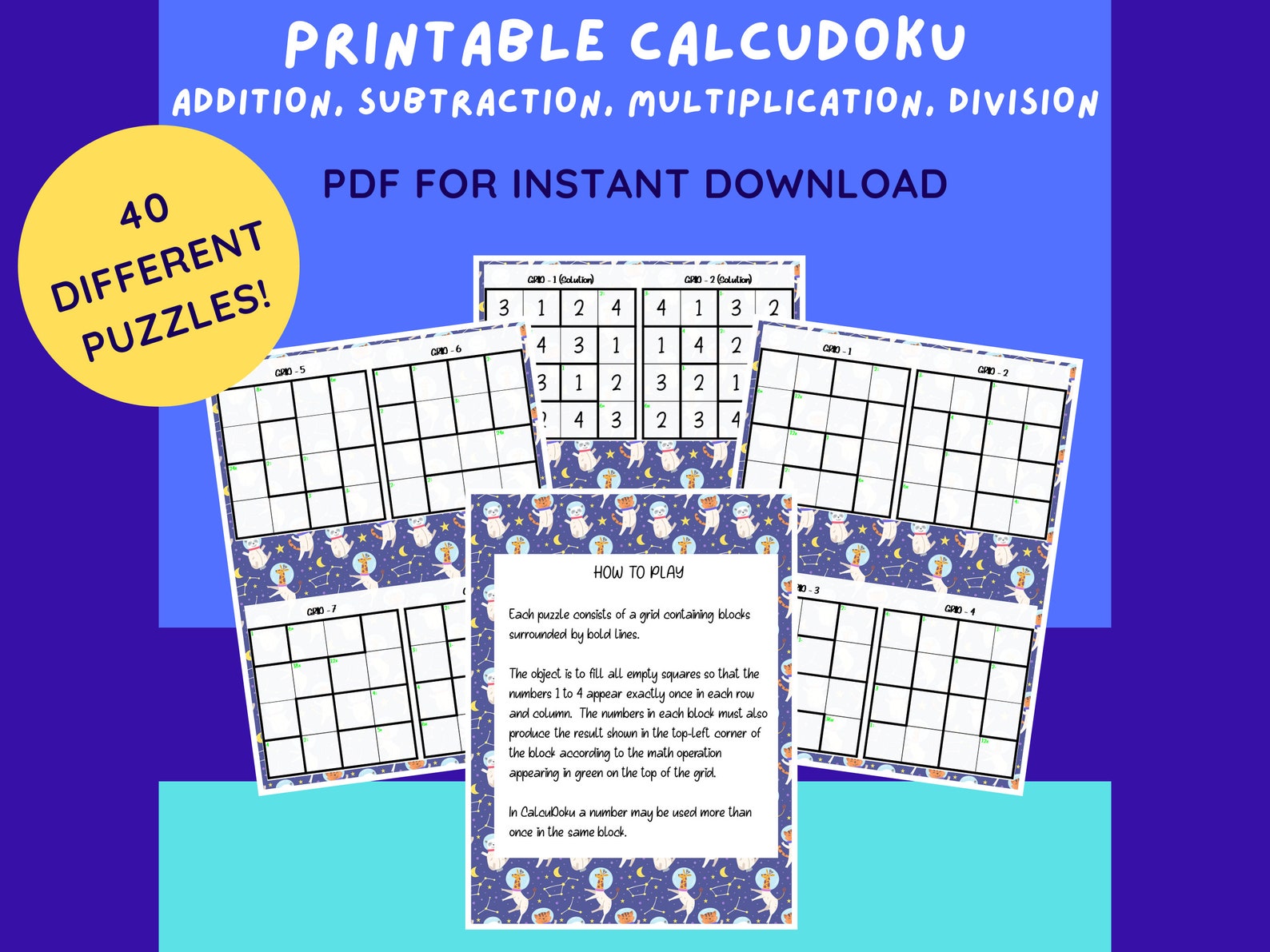 Printable Calcudoku Puzzles Math Practice for Grades 2-4 - Etsy