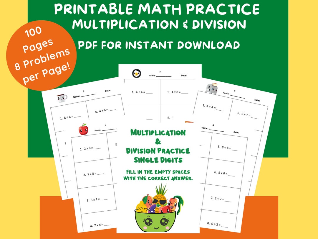 Printable Multiplication & Division Worksheets Math Practice for Grades ...