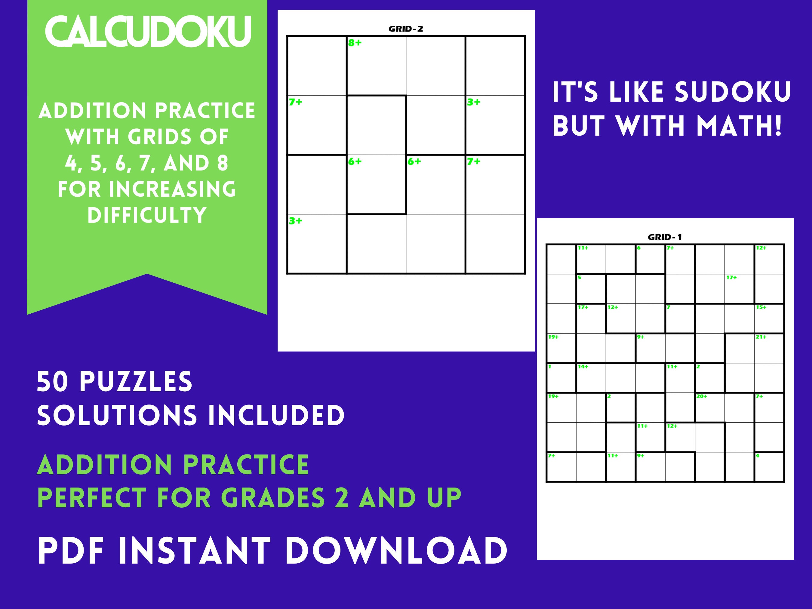Printable Calcudoku Puzzles Addition Practice for Grades 2 & Up - Etsy