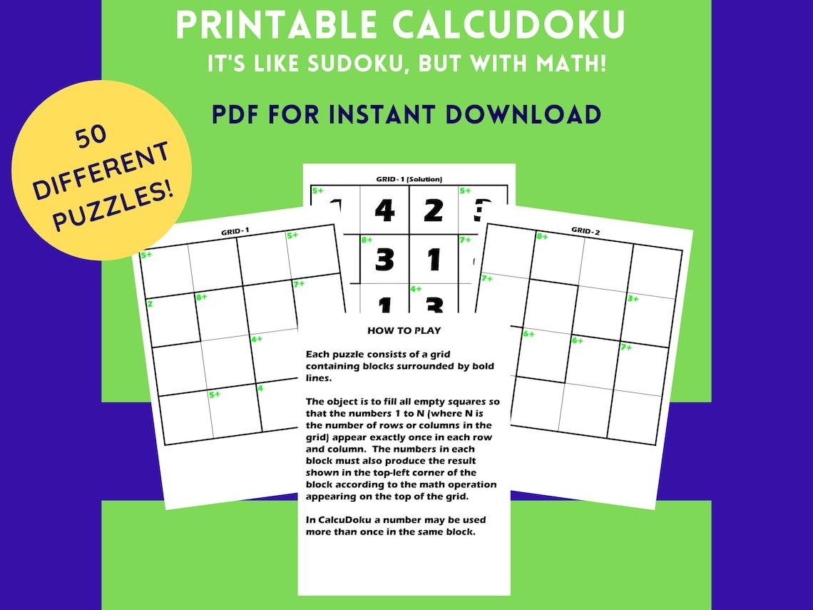 Printable Calcudoku Puzzles Addition Practice for Grades 2 & Up - Etsy