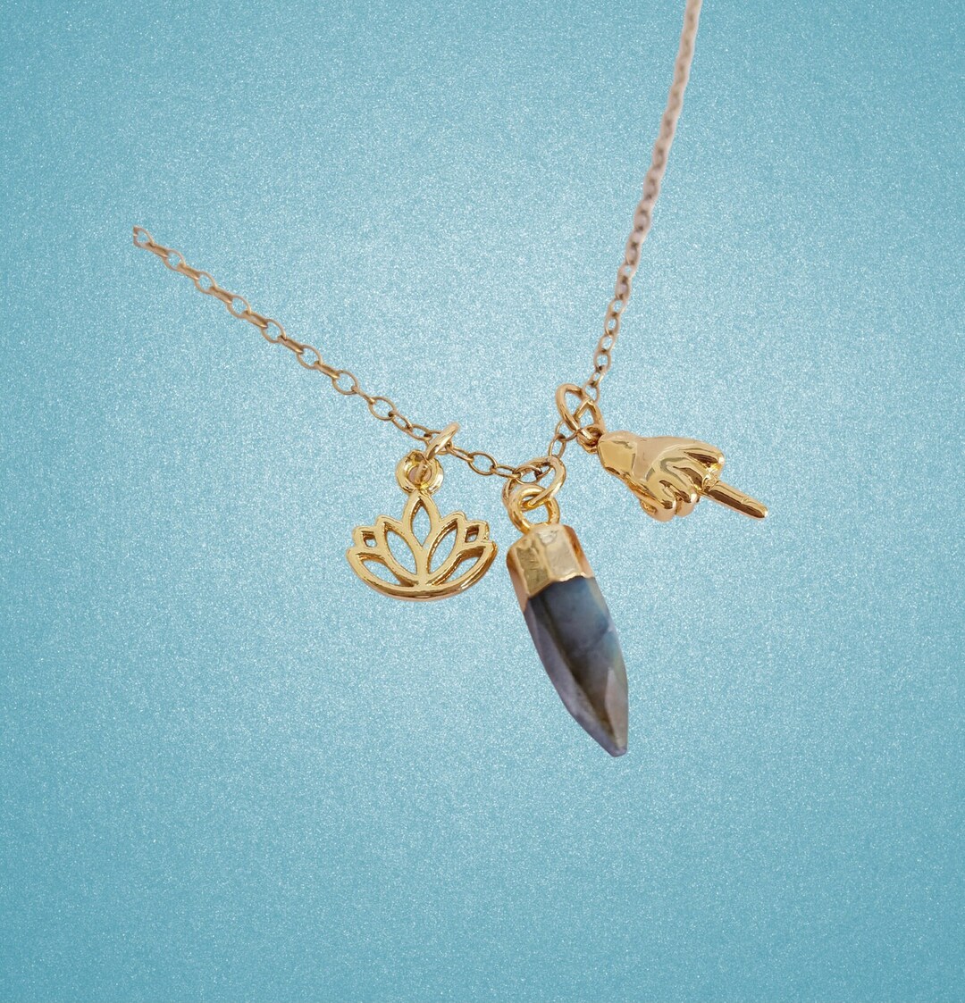 Lotus Flower, Middle Finger and Faceted Genuine Labradorite Pendants ...