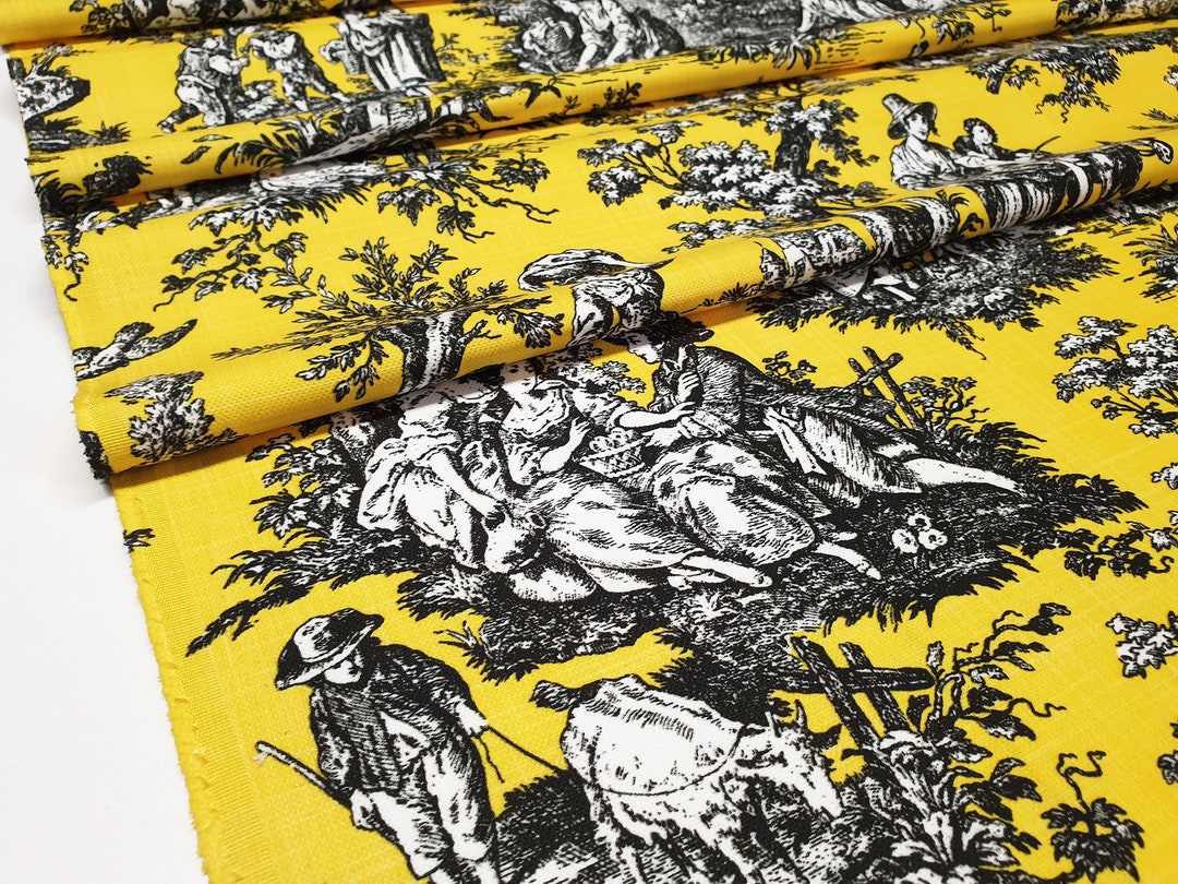 Yellow Toile De Jouy Fabric by the Yard French Vintage Toile Art ...