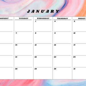 Groovy 2025 Yearly Calendar January Start Printable Editable Calendar ...