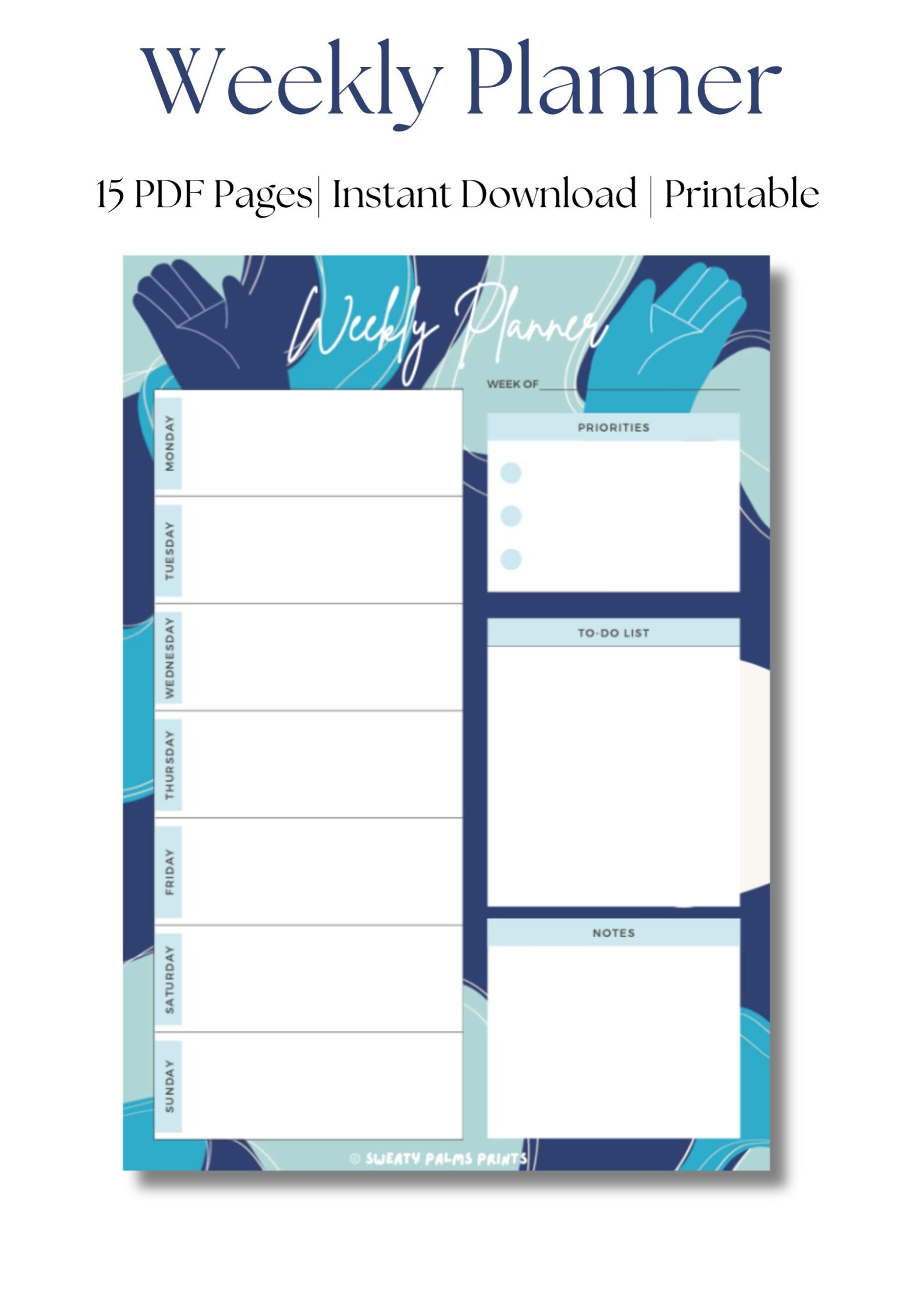 Weekly Planner Printable Planner Digital Download School Planner ...