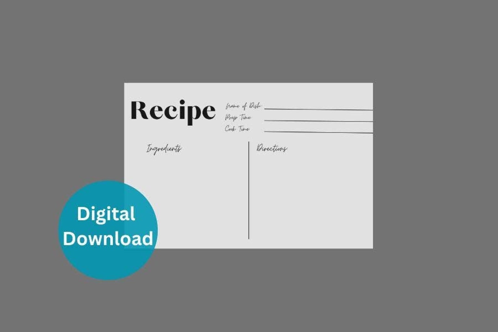 Minimal Recipe Cards Modern Recipe Cards Digital Recipe Cards Instant ...