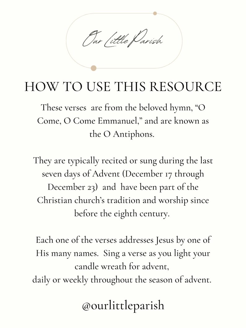 O Antiphons Advent Poster Instant Download Printable O Come O Come ...