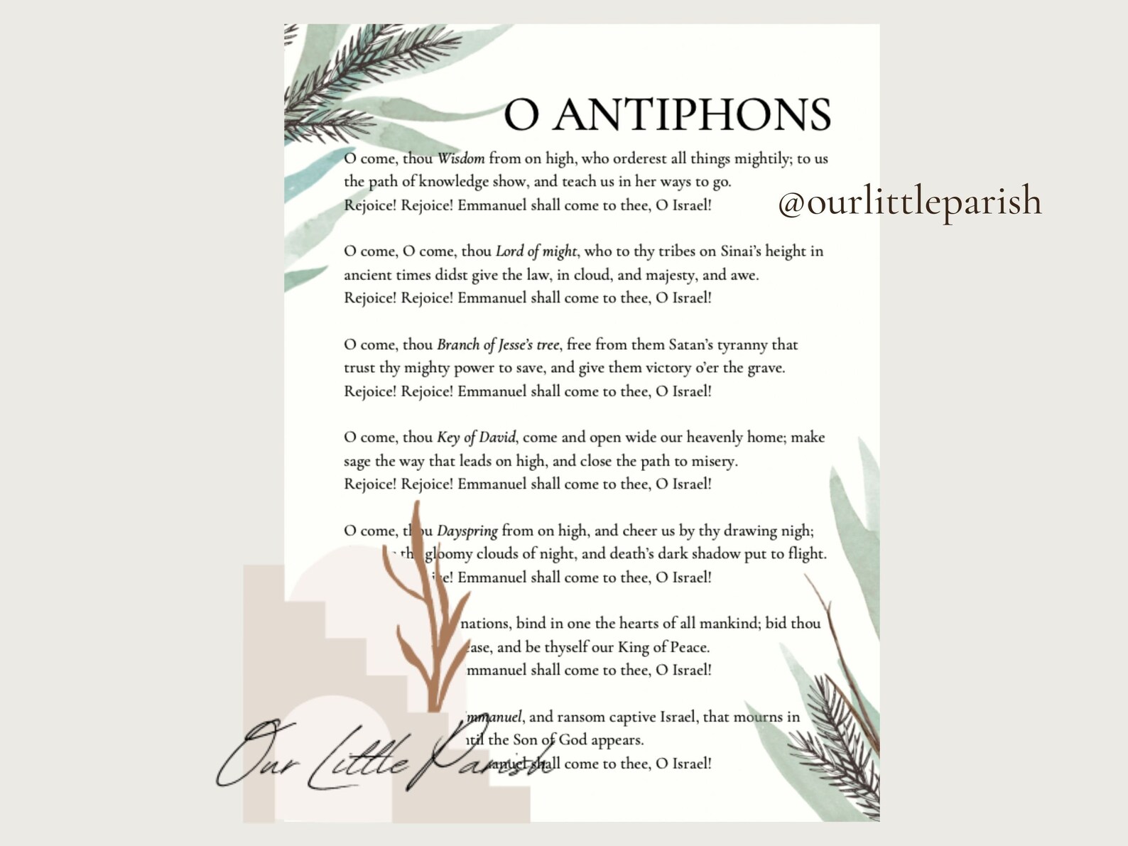 O Antiphons Advent Poster Instant Download Printable O Come O Come ...