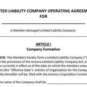 Arizona LLC Operating Agreement Template - Etsy