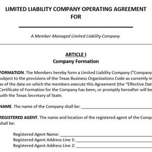 Texas LLC Operating Agreement Template - Etsy
