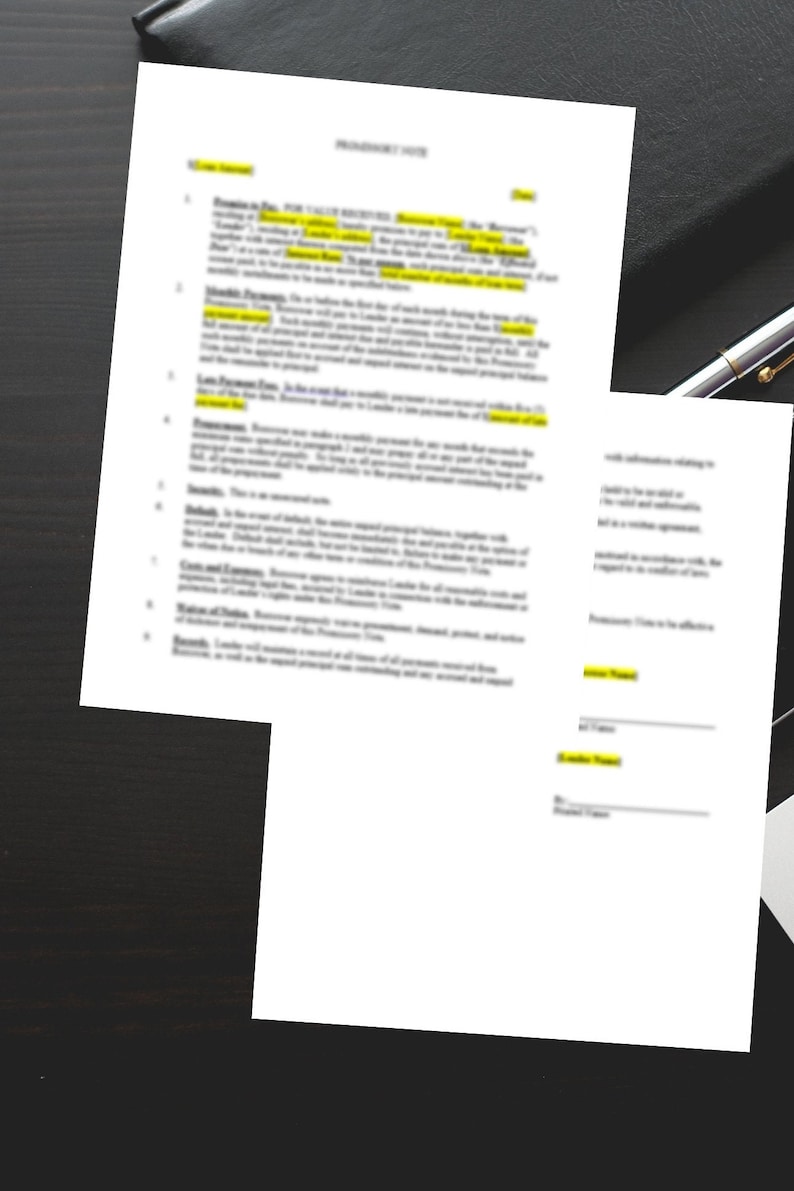 Promissory Note Template - Etsy