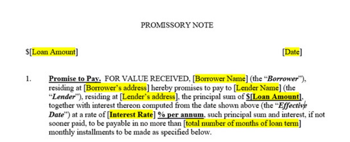Promissory Note Template - Etsy