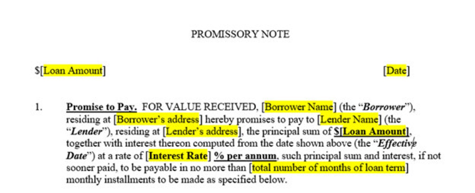 Promissory Note Template - Etsy