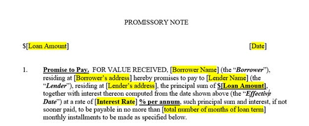 Promissory Note Template - Etsy