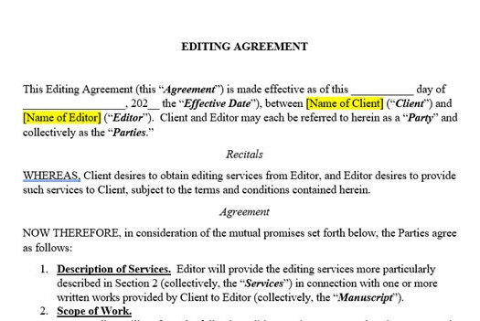 Editing Agreement Template - Etsy