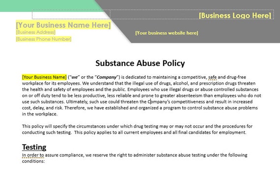 Employee Substance Abuse Policy Template - Etsy Employee Substance Abuse Policy Template - Etsy