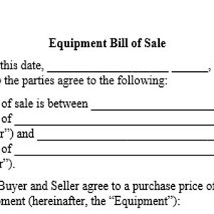 Equipment Bill of Sale Template - Etsy