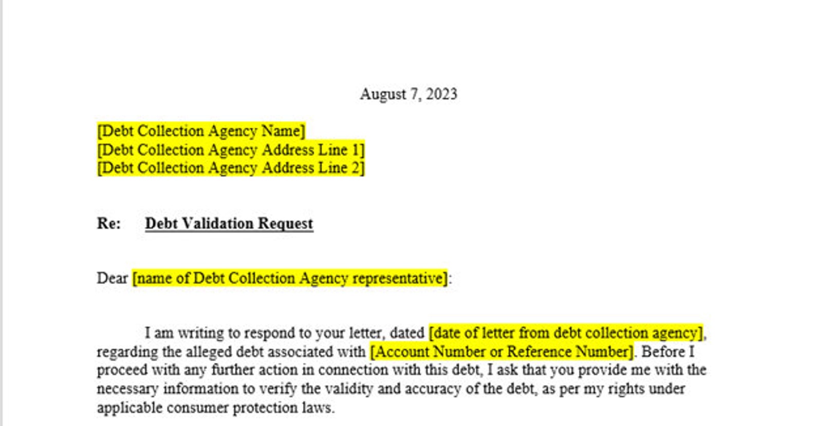 Debt Validation Letter Template - Etsy