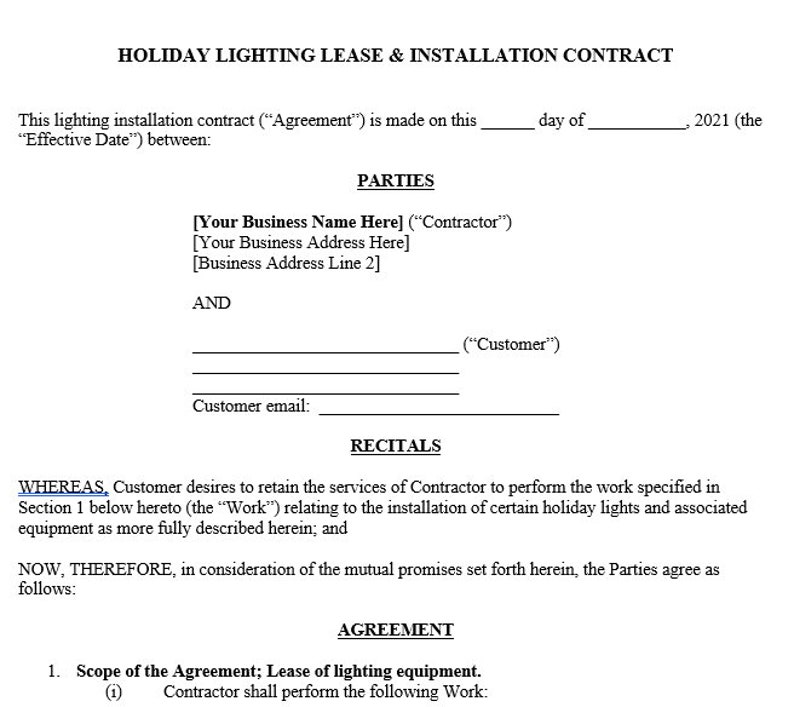 Holiday Lighting Lease & Installation Contract Template - Etsy