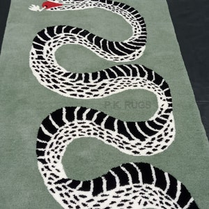 Green Double Snake Hand Tufted Runner Rug,beautiful Snake Runner Rug ...