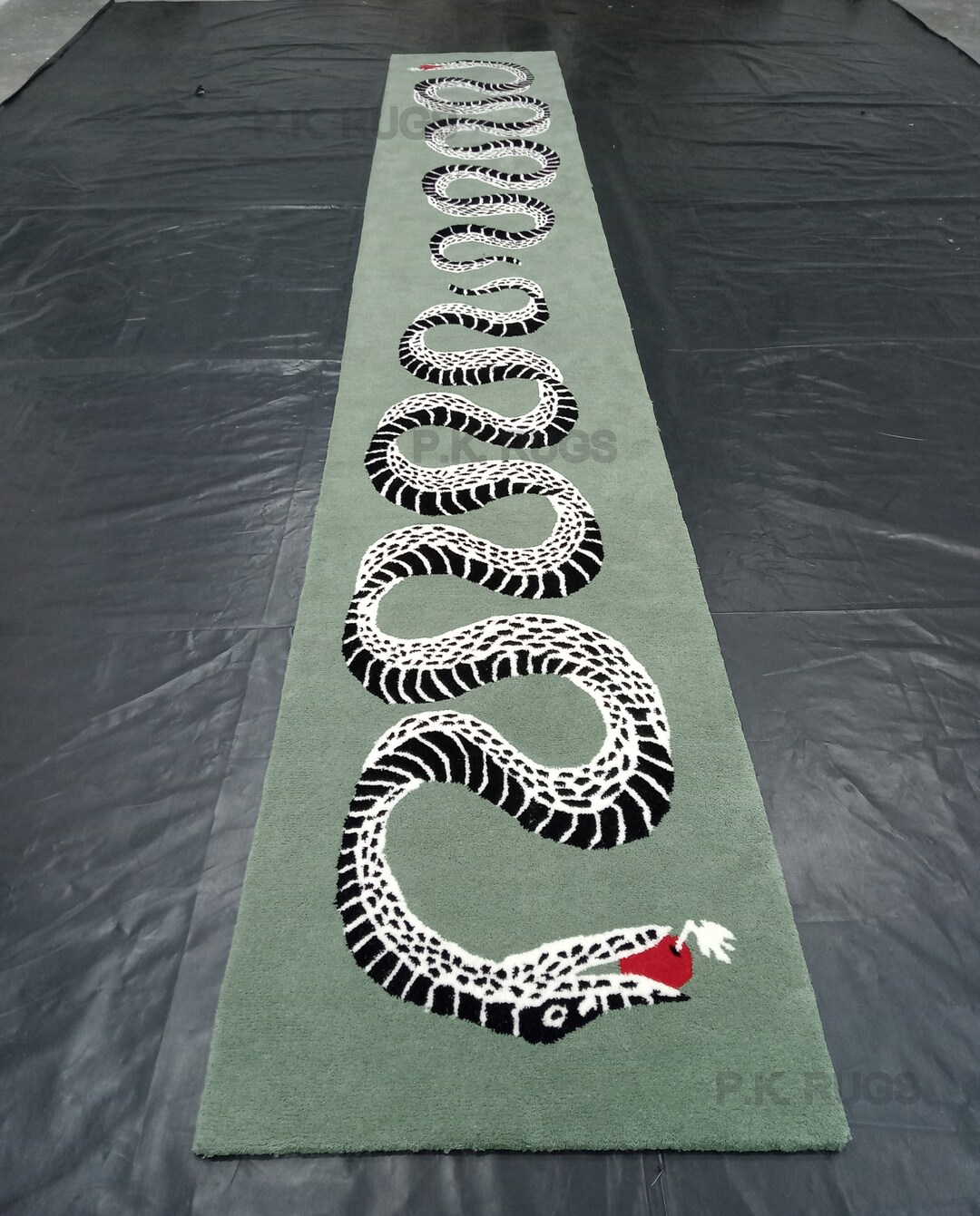 Green Double Snake Hand Tufted Runner Rug,beautiful Snake Runner Rug ...