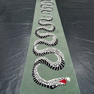 Green Double Snake Hand Tufted Runner Rug,beautiful Snake Runner Rug ...