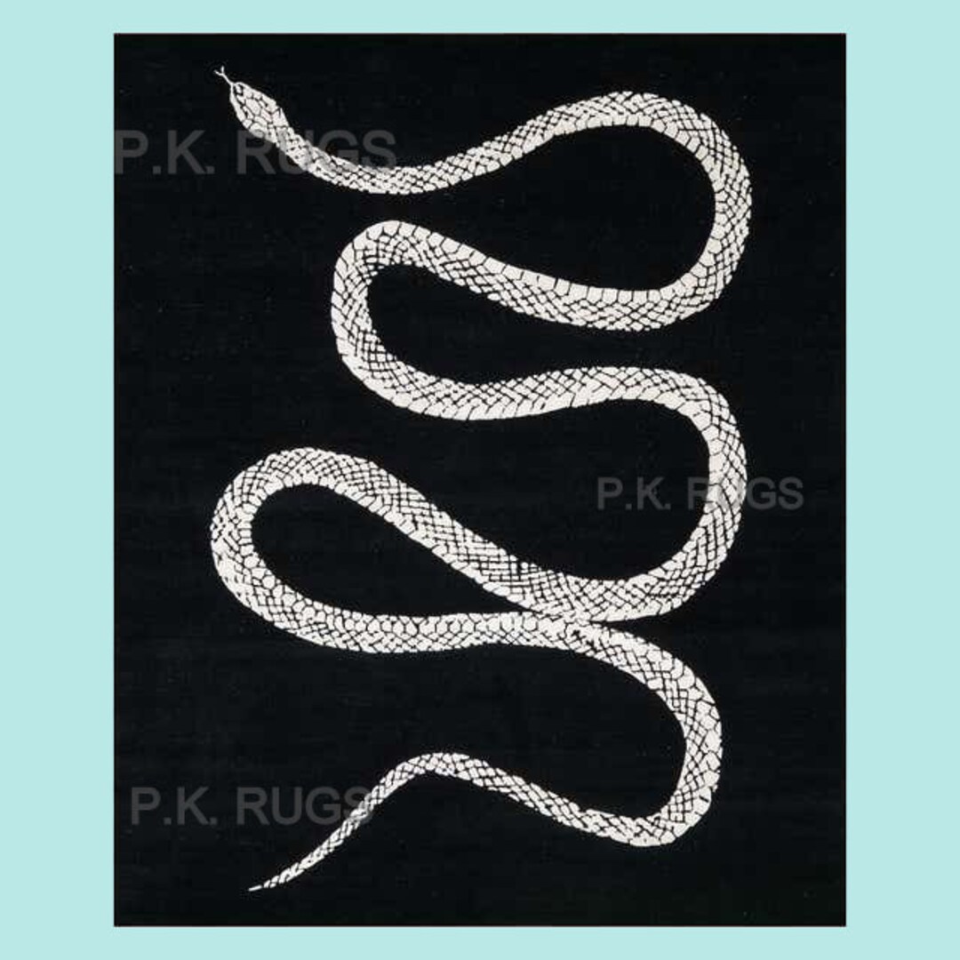 Black Snake Hand Tufted Rug,single Snake Rug, Multi Color Snake Woolen ...