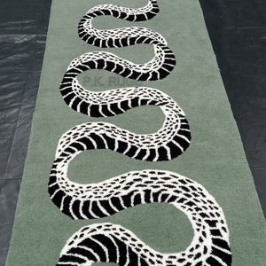 Green Double Snake Hand Tufted Runner Rug,beautiful Snake Runner Rug ...