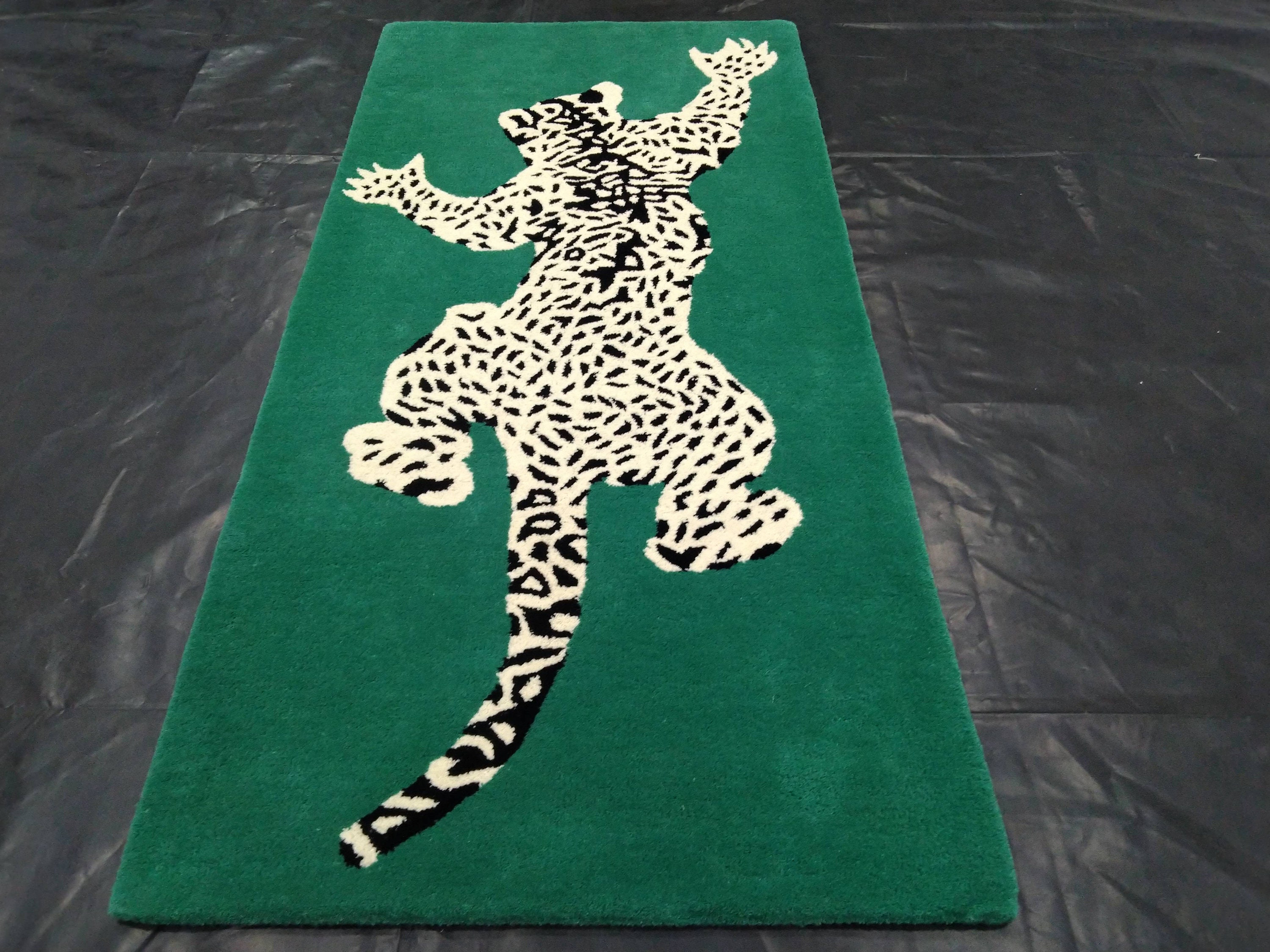 Luxury Leopard Rug,hand Tufted Rug.leopard Print Rug. Green Rug,kids ...