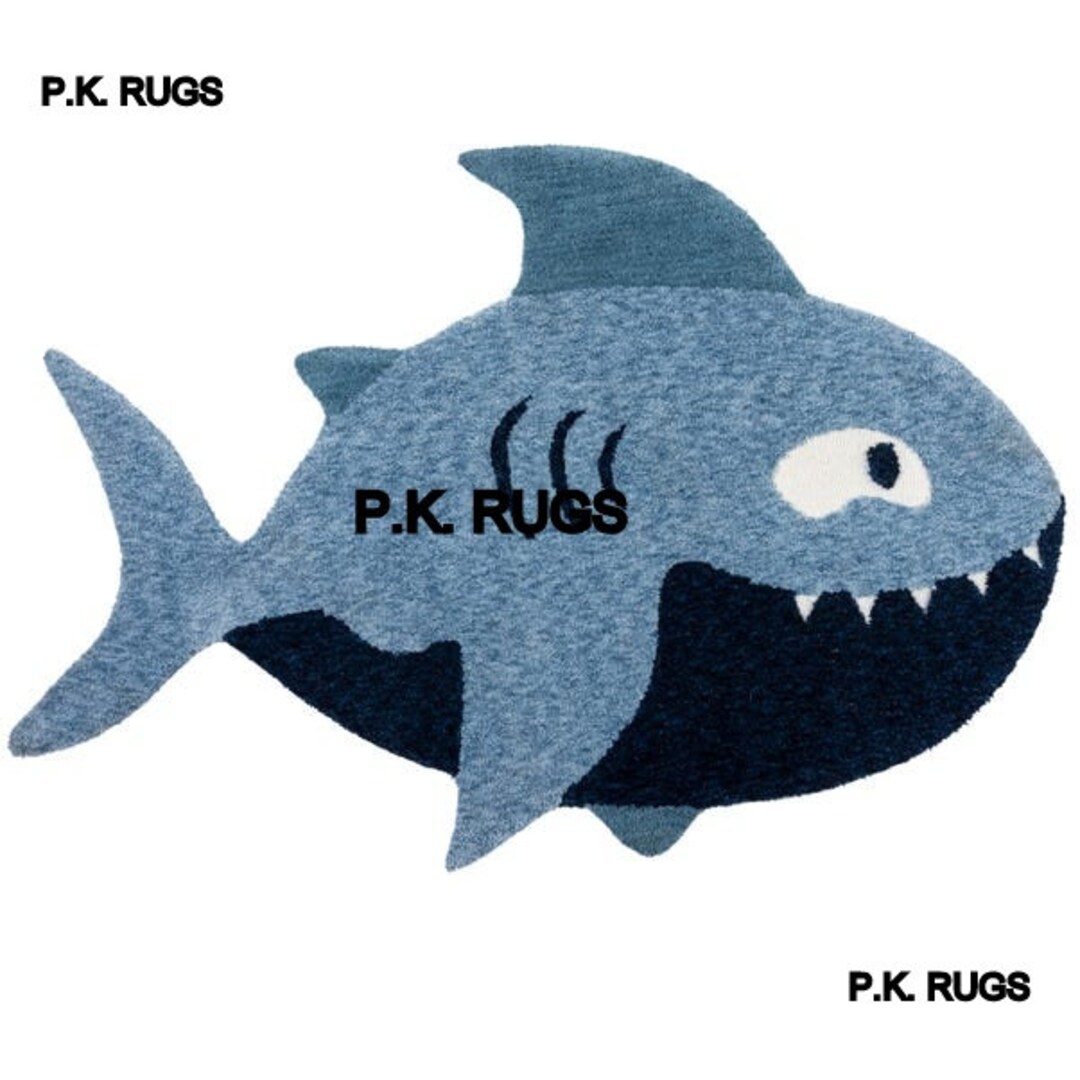 Shark Fish Hand Tufted Rug, Fish Kids Rug,cut Pile Rug, Fish Print ...