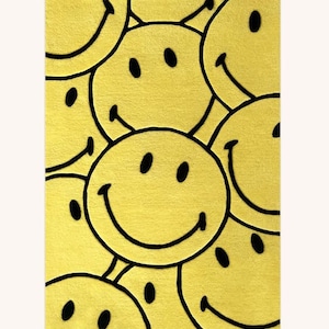 Luxury Kids Hand Tufted Rug, Smiley Face Rugs, Kids Rug, Face Print ...